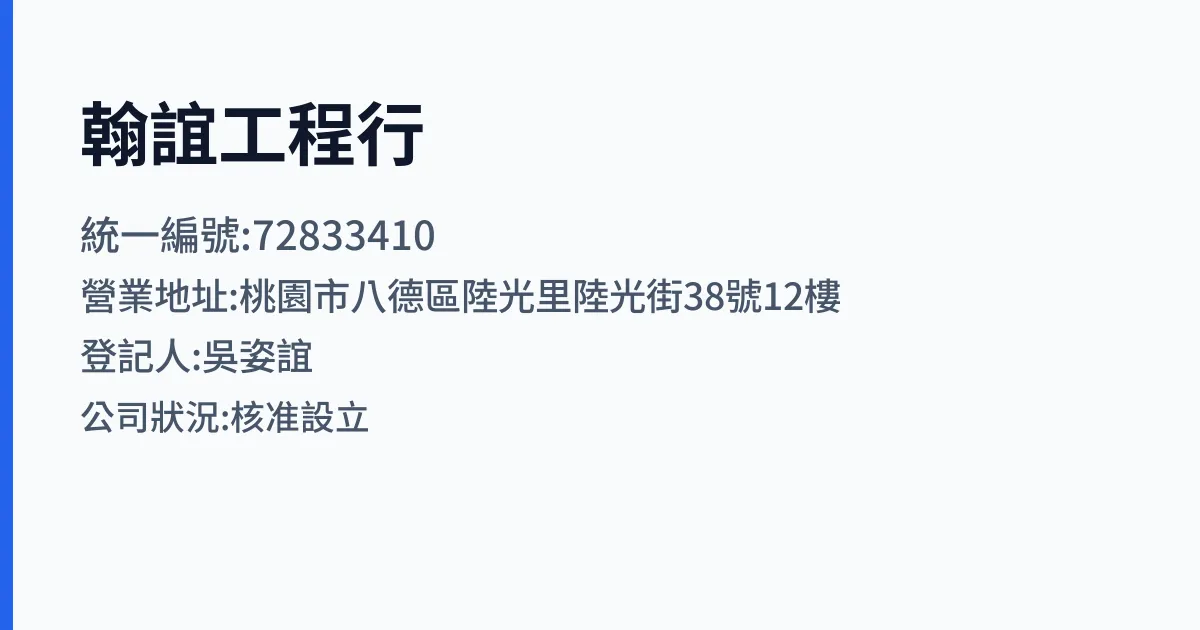 翰誼工程行 - 統編 72833410(桃園市) 公司登記資料與營業項目詳細圖表