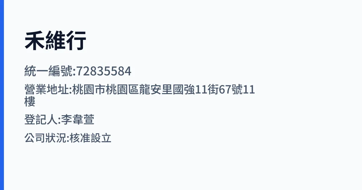 禾維行 - 統編 72835584(桃園市) 公司登記資料與營業項目詳細圖表