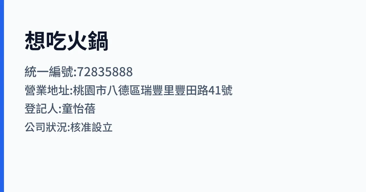 想吃火鍋 - 統編 72835888(桃園市) 公司登記資料與營業項目詳細圖表