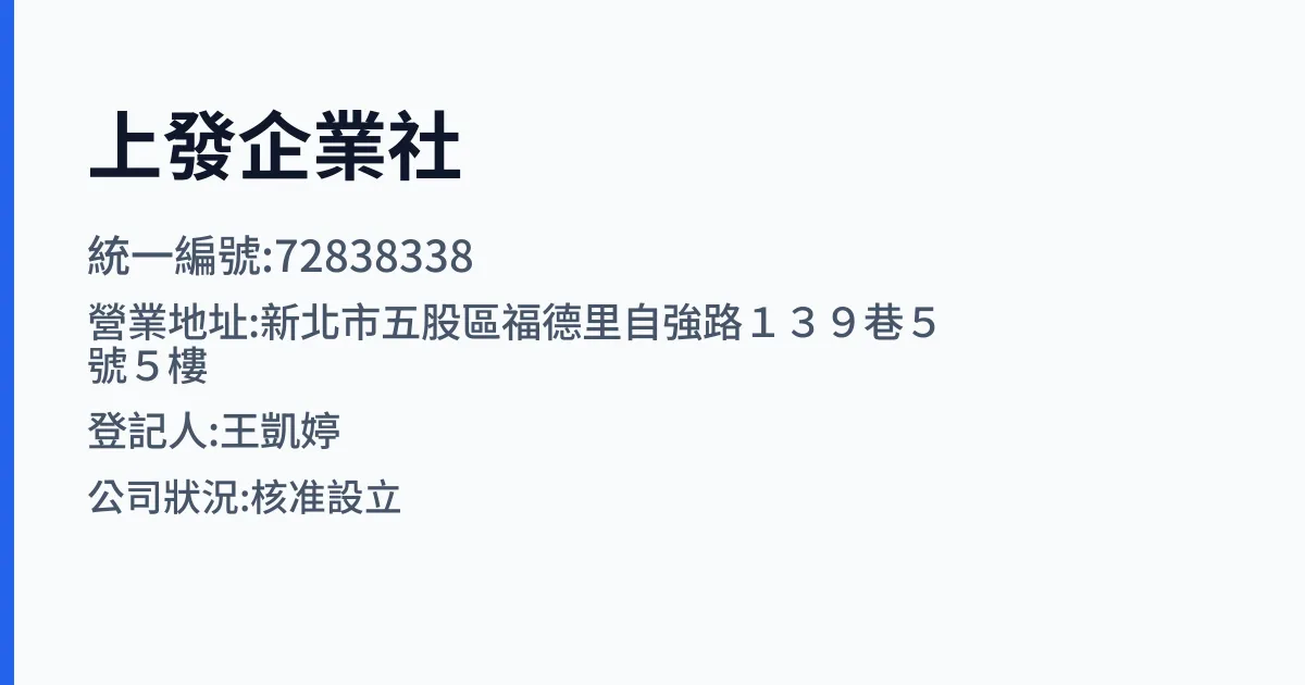上發企業社 - 統編 72838338(新北市) 公司登記資料與營業項目詳細圖表