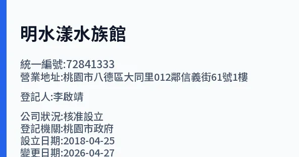 明水漾水族館的照片-統編 72841333(桃園市) 公司登記資料與營業項目詳細圖表