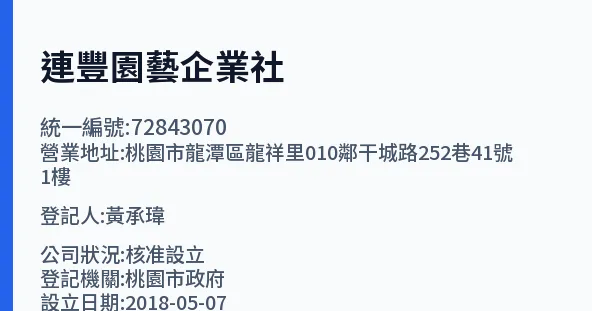 連豐園藝企業社的照片-統編 72843070(桃園市) 公司登記資料與營業項目詳細圖表