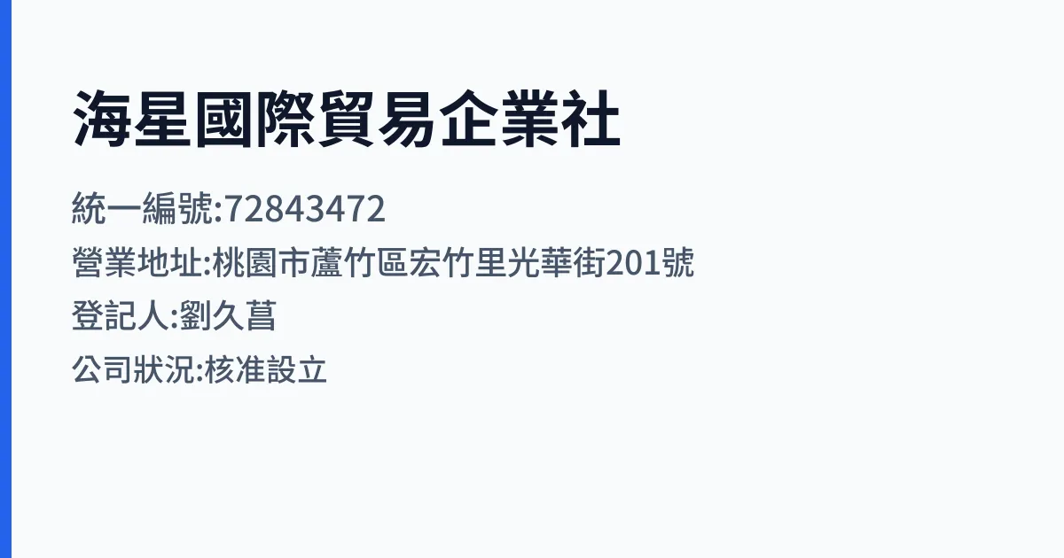 海星國際貿易企業社 - 統編 72843472(桃園市) 公司登記資料與營業項目詳細圖表