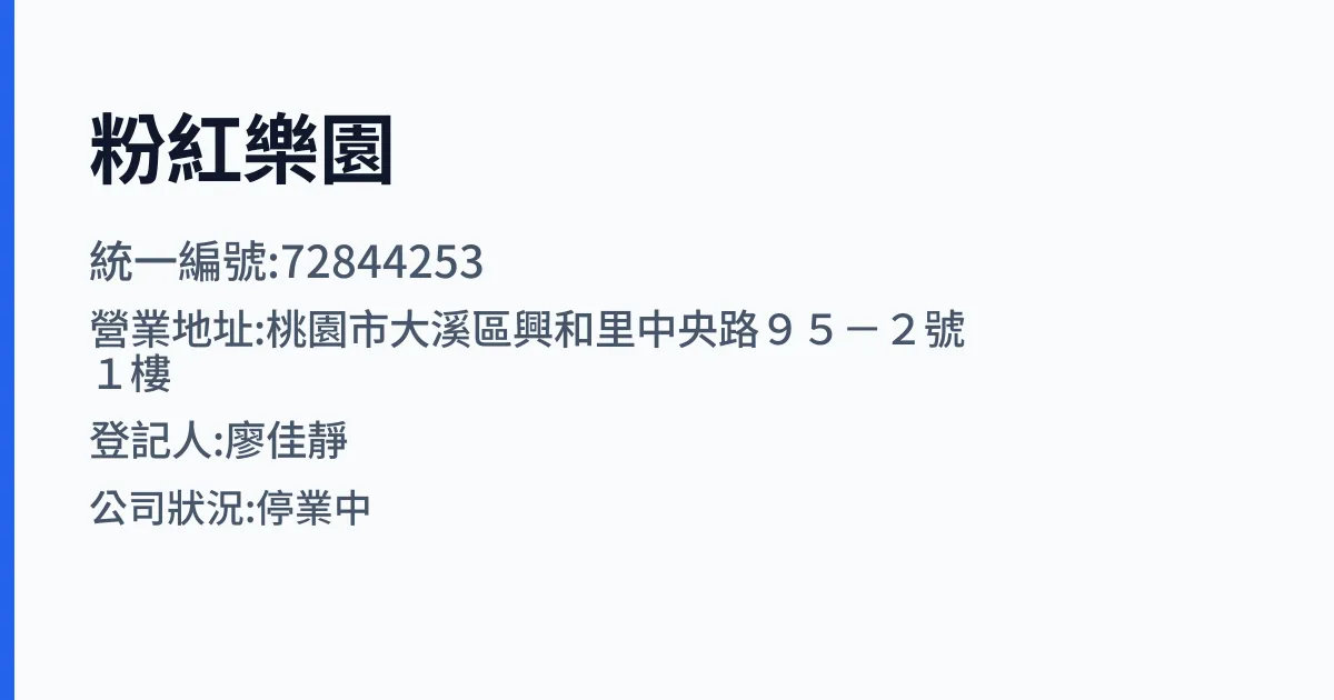 粉紅樂園 - 統編 72844253(桃園市) 公司登記資料與營業項目詳細圖表