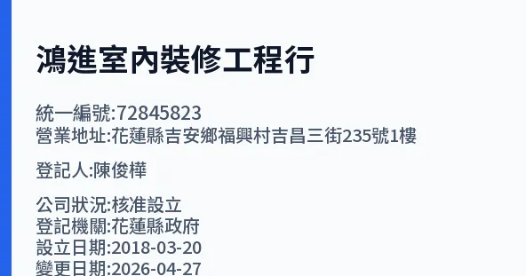 鴻進室內裝修工程行的照片-統編 72845823(花蓮縣) 公司登記資料與營業項目詳細圖表