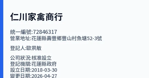 仁川家禽商行的照片-統編 72846317(花蓮縣) 公司登記資料與營業項目詳細圖表