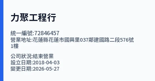 力聚工程行的照片-統編 72846457(花蓮縣) 公司登記資料與營業項目詳細圖表