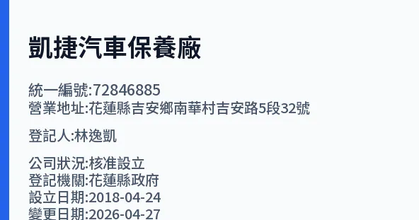 凱捷汽車保養廠的照片-統編 72846885(花蓮縣) 公司登記資料與營業項目詳細圖表