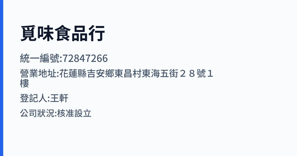 覓味食品行 - 統編 72847266（花蓮縣） 公司登記資料與營業項目詳細圖表