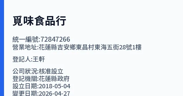 覓味食品行的照片-統編 72847266(花蓮縣) 公司登記資料與營業項目詳細圖表