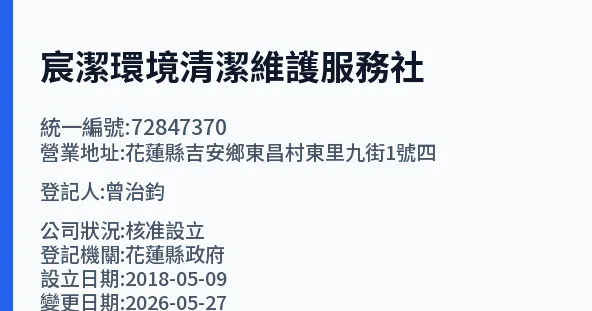 宸潔環境清潔維護服務社的照片-統編 72847370(花蓮縣) 公司登記資料與營業項目詳細圖表
