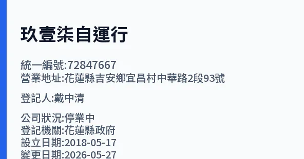 玖壹柒自運行的照片-統編 72847667(花蓮縣) 公司登記資料與營業項目詳細圖表