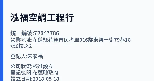 泓福空調工程行的照片-統編 72847786(花蓮縣) 公司登記資料與營業項目詳細圖表