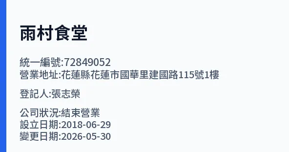 雨村食堂的照片-統編 72849052(花蓮縣) 公司登記資料與營業項目詳細圖表