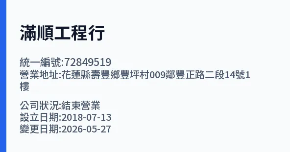 滿順工程行的照片-統編 72849519(花蓮縣) 公司登記資料與營業項目詳細圖表