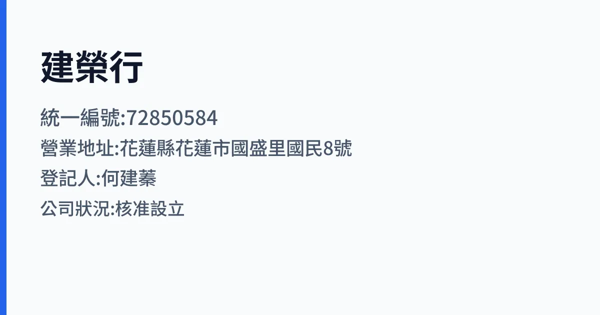 建榮行 - 統編 72850584(花蓮縣) 公司登記資料與營業項目詳細圖表