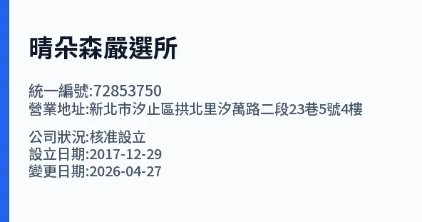 晴朵森嚴選所的照片-統編 72853750(新北市) 公司登記資料與營業項目詳細圖表