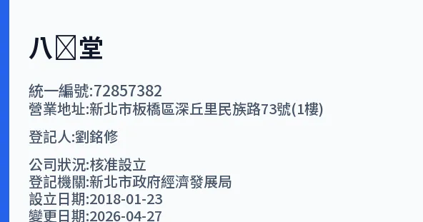 八卆堂的照片-統編 72857382(新北市) 公司登記資料與營業項目詳細圖表
