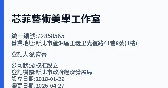 芯菲藝術美學工作室的照片-統編 72858565(新北市) 公司登記資料與營業項目詳細圖表