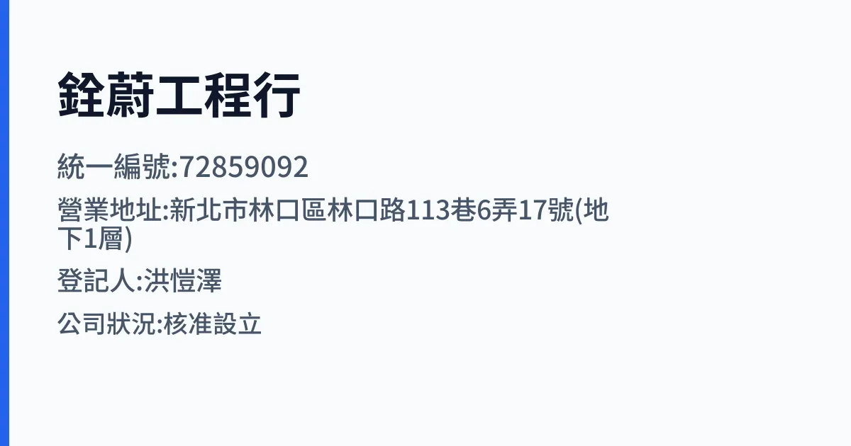 銓蔚工程行 - 統編 72859092（新北市） 公司登記資料與營業項目詳細圖表