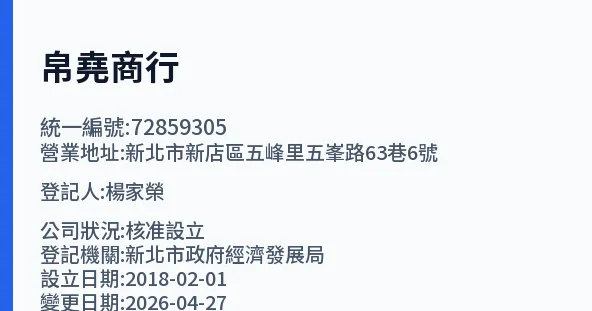 帛堯商行的照片-統編 72859305(新北市) 公司登記資料與營業項目詳細圖表