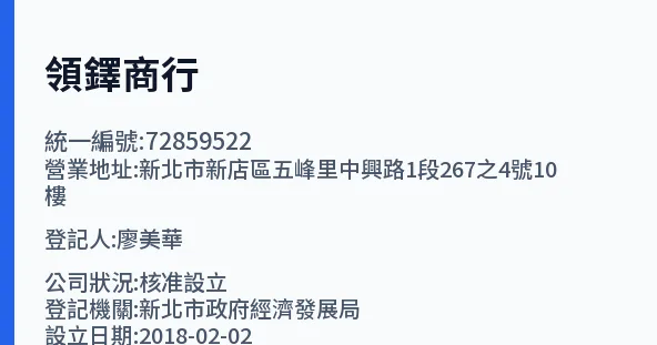領鐸商行的照片-統編 72859522(新北市) 公司登記資料與營業項目詳細圖表