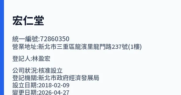 宏仁堂的照片-統編 72860350(新北市) 公司登記資料與營業項目詳細圖表