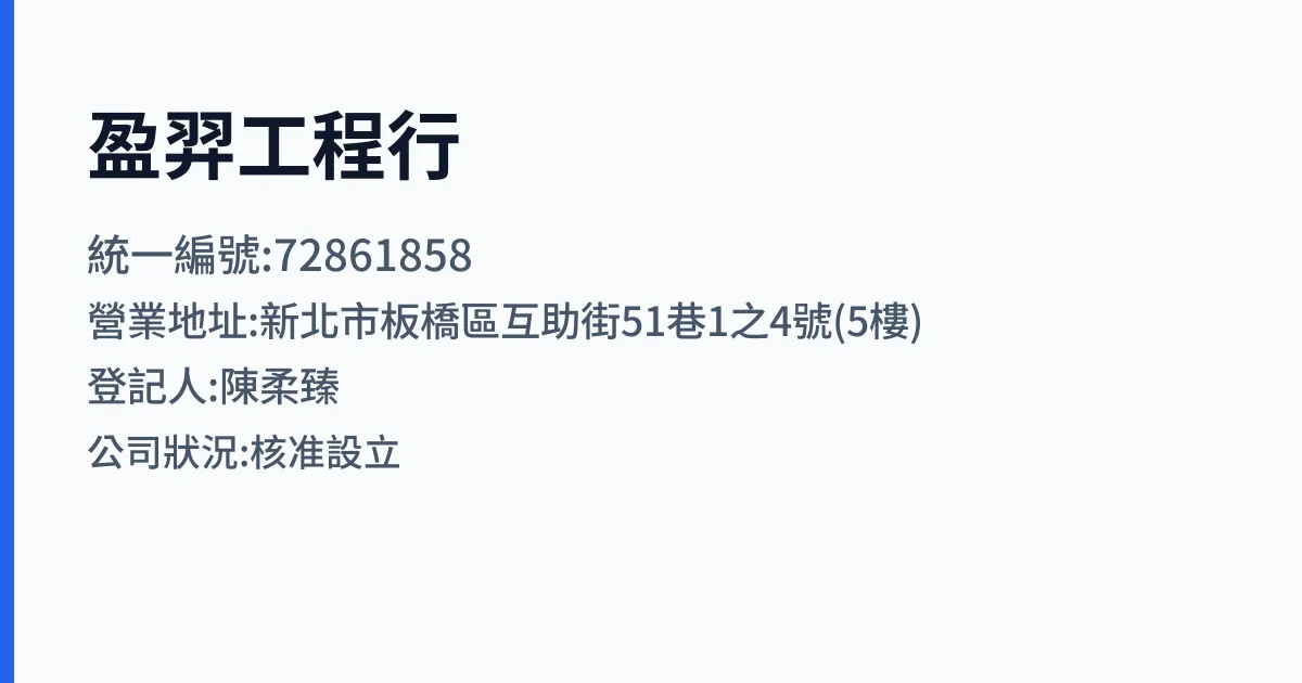 盈羿工程行 - 統編 72861858(新北市) 公司登記資料與營業項目詳細圖表