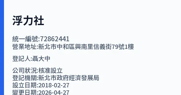 浮力社的照片-統編 72862441(新北市) 公司登記資料與營業項目詳細圖表