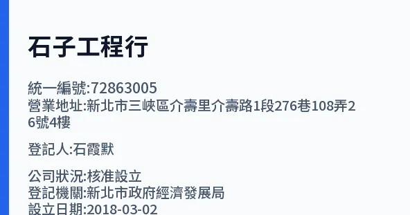 石子工程行的照片-統編 72863005(新北市) 公司登記資料與營業項目詳細圖表