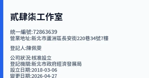 貳肆柒工作室的照片-統編 72863639(新北市) 公司登記資料與營業項目詳細圖表