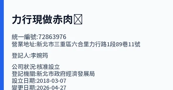 力行現做赤肉焿的照片-統編 72863976(新北市) 公司登記資料與營業項目詳細圖表