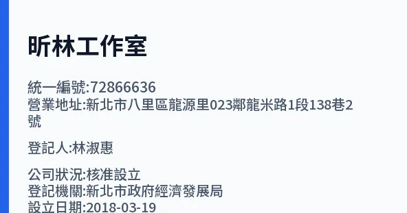昕林工作室的照片-統編 72866636(新北市) 公司登記資料與營業項目詳細圖表