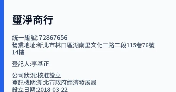 璽淨商行的照片-統編 72867656(新北市) 公司登記資料與營業項目詳細圖表