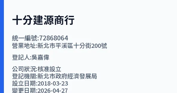 十分建源商行的照片-統編 72868064(新北市) 公司登記資料與營業項目詳細圖表
