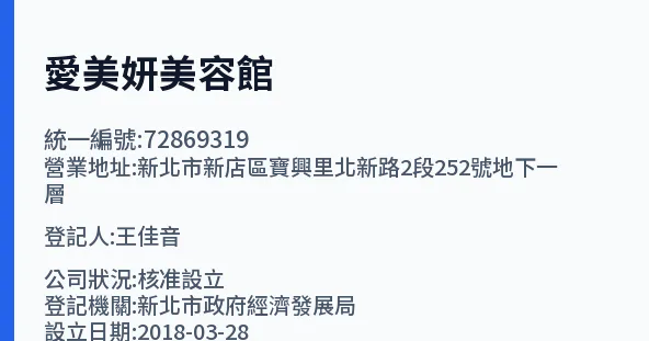 愛美妍美容館的照片-統編 72869319(新北市) 公司登記資料與營業項目詳細圖表