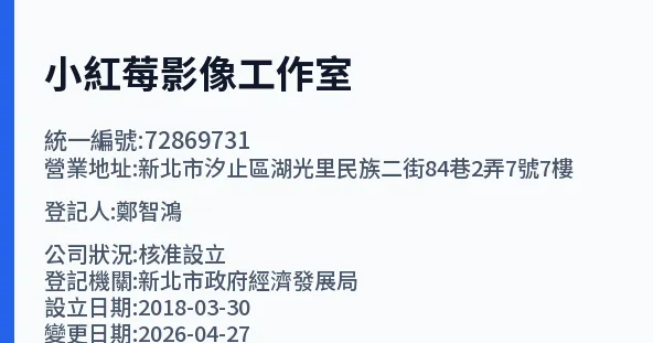 小紅莓影像工作室的照片-統編 72869731(新北市) 公司登記資料與營業項目詳細圖表