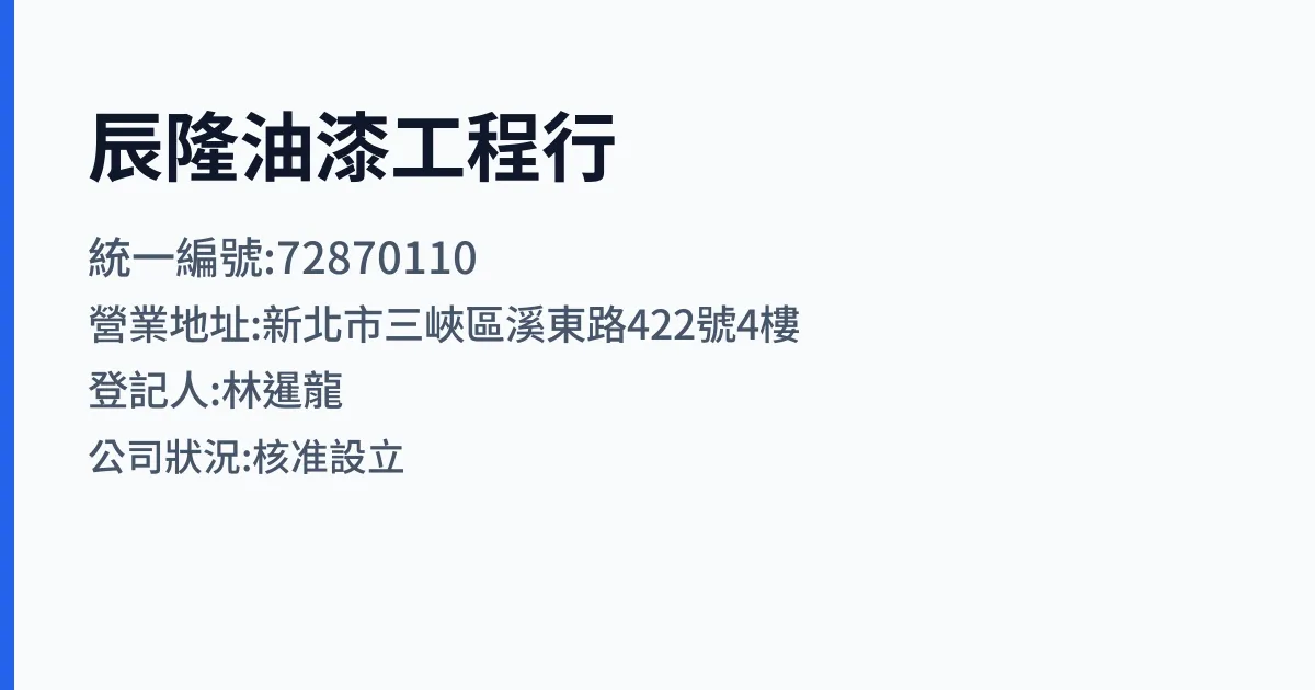 辰隆油漆工程行 - 統編 72870110(新北市) 公司登記資料與營業項目詳細圖表