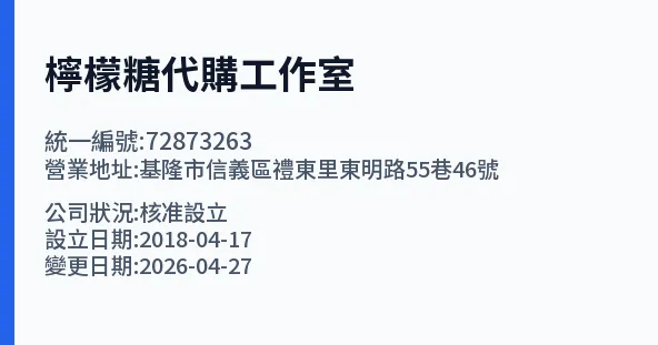檸檬糖代購工作室的照片-統編 72873263(基隆市) 公司登記資料與營業項目詳細圖表