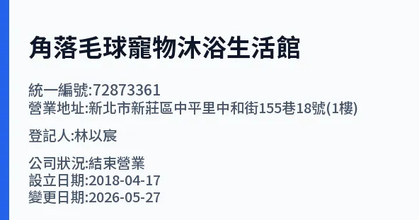 角落毛球寵物沐浴生活館的照片-統編 72873361(新北市) 公司登記資料與營業項目詳細圖表
