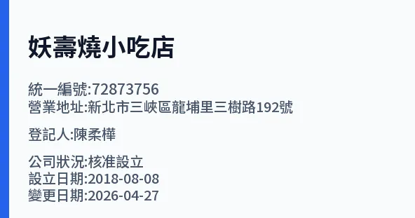 妖壽燒小吃店的照片-統編 72873756(新北市) 公司登記資料與營業項目詳細圖表