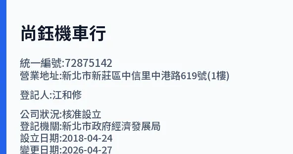 尚鈺機車行的照片-統編 72875142(新北市) 公司登記資料與營業項目詳細圖表