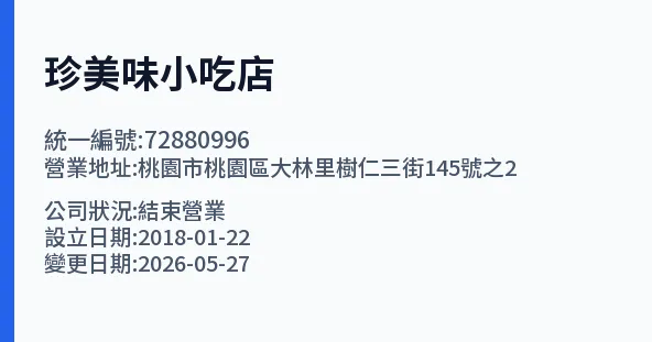 珍美味小吃店的照片-統編 72880996(桃園市) 公司登記資料與營業項目詳細圖表