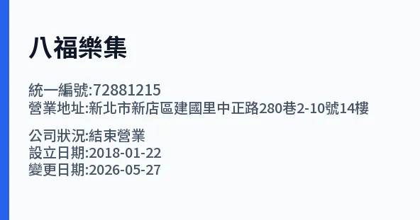 八福樂集的照片-統編 72881215(新北市) 公司登記資料與營業項目詳細圖表