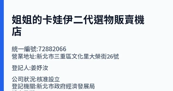 姐姐的卡娃伊二代選物販賣機店的照片-統編 72882066(新北市) 公司登記資料與營業項目詳細圖表