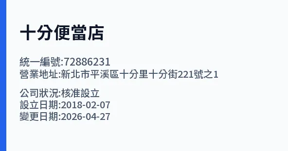十分便當店的照片-統編 72886231(新北市) 公司登記資料與營業項目詳細圖表