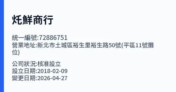 灹鮮商行的照片-統編 72886751(新北市) 公司登記資料與營業項目詳細圖表