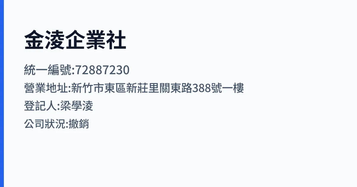 金淩企業社 - 統編 72887230(新竹縣) 公司登記資料與營業項目詳細圖表