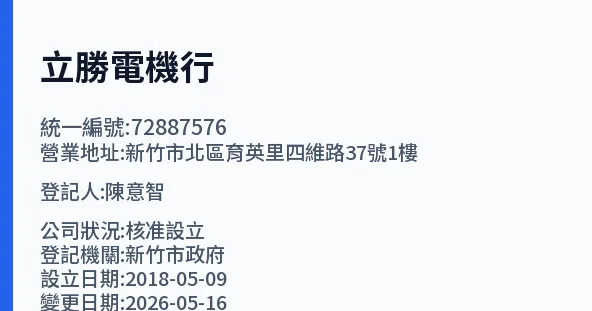 立勝電機行的照片-統編 72887576(新竹市) 公司登記資料與營業項目詳細圖表
