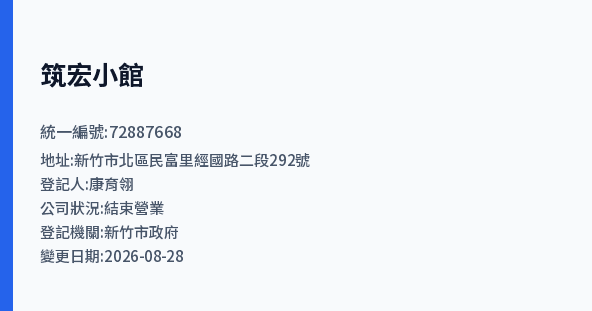 筑宏小館的照片-統編 72887668(新竹市) 公司登記資料與營業項目詳細圖表